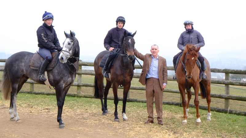 Clive Washbourn with his horses Sunblazer, Mere Anarchy and Gold Man
